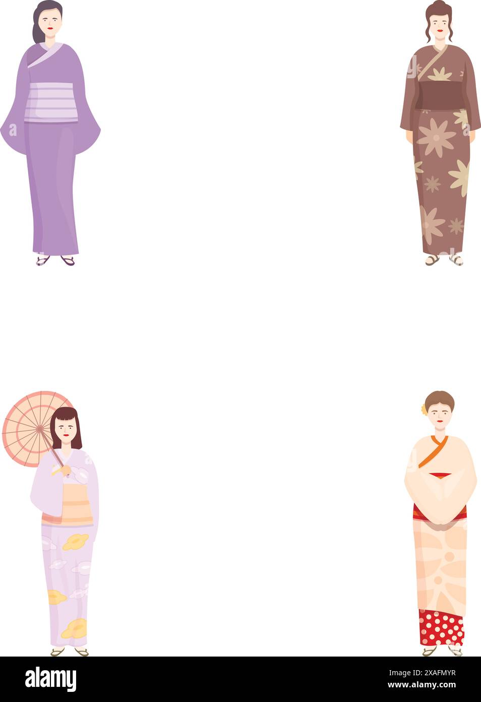 Collection of four diverse illustrated women in colorful traditional ...
