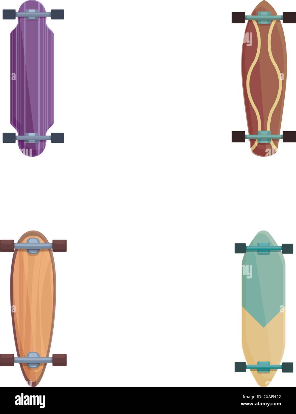 Vector collection of four colorful skateboard designs on a white ...