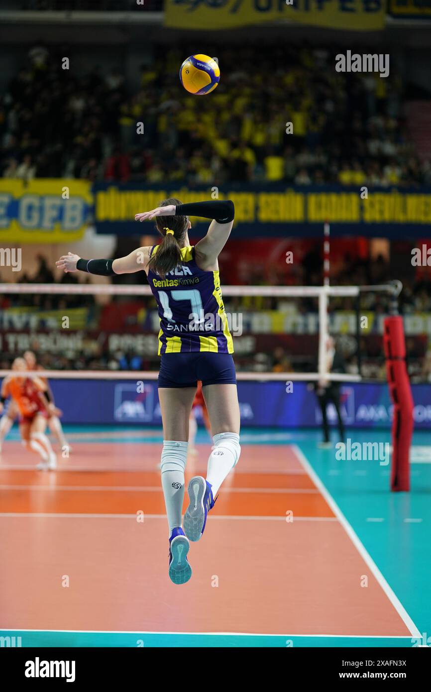ISTANBUL, TURKIYE - FEBRUARY 04, 2024: Bojana Drca serves during ...