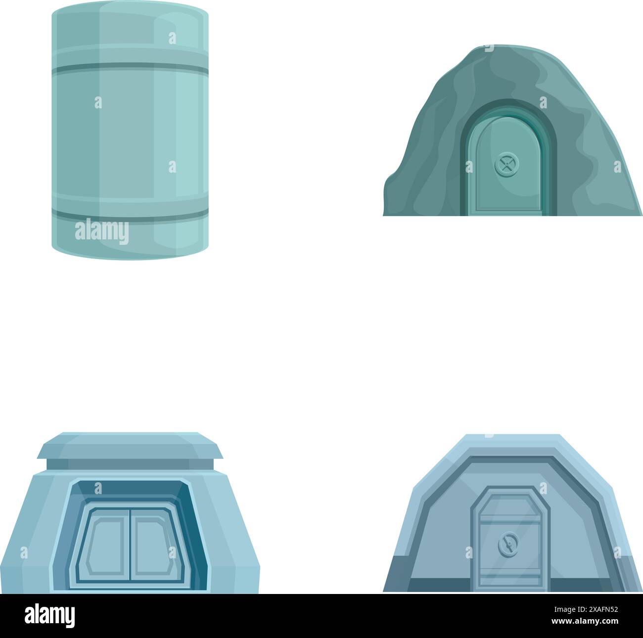 Collection of four cartoonstyle science fiction elements including a ...