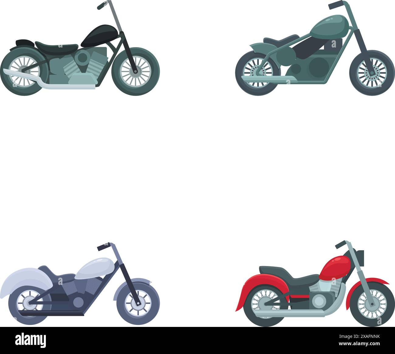 Vector collection of four distinct motorcycle designs isolated on a ...