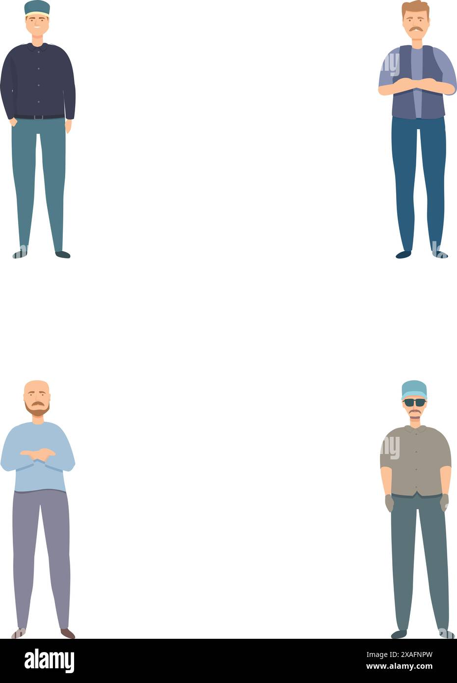 Illustration of four diverse cartoon male characters standing ...