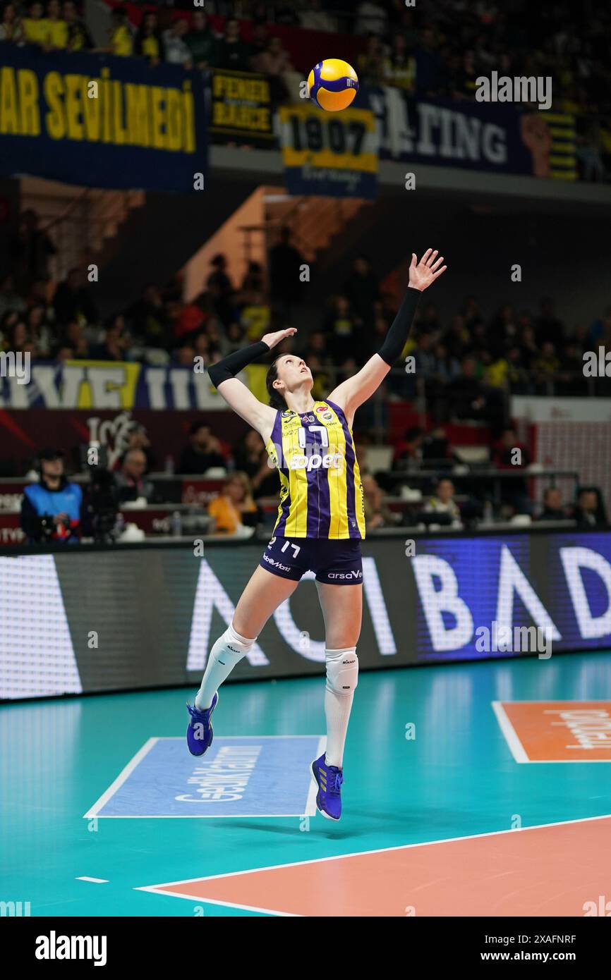 ISTANBUL, TURKIYE - FEBRUARY 04, 2024: Bojana Drca serves during ...