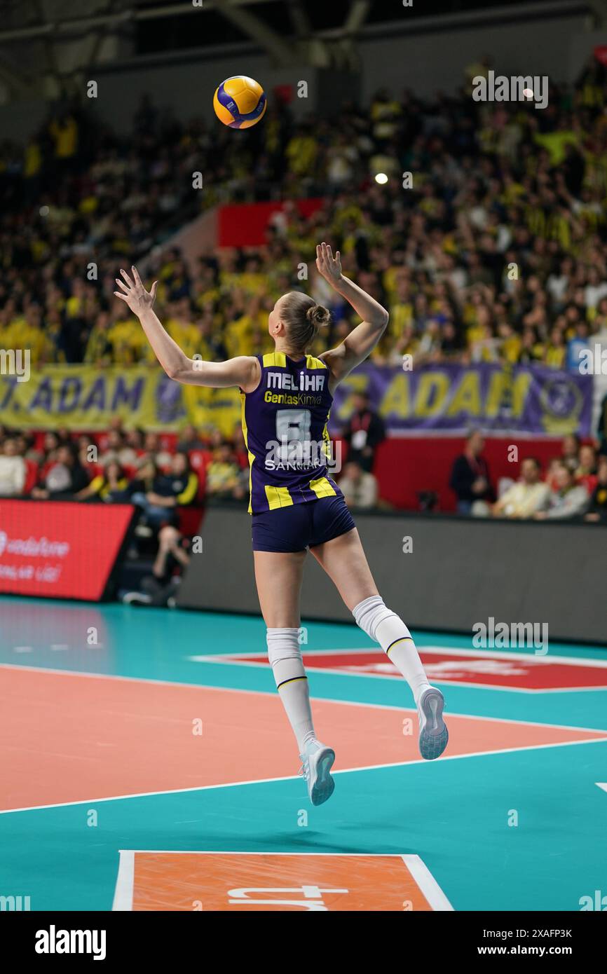 ISTANBUL, TURKIYE - FEBRUARY 04, 2024: Meliha Diken serves during ...