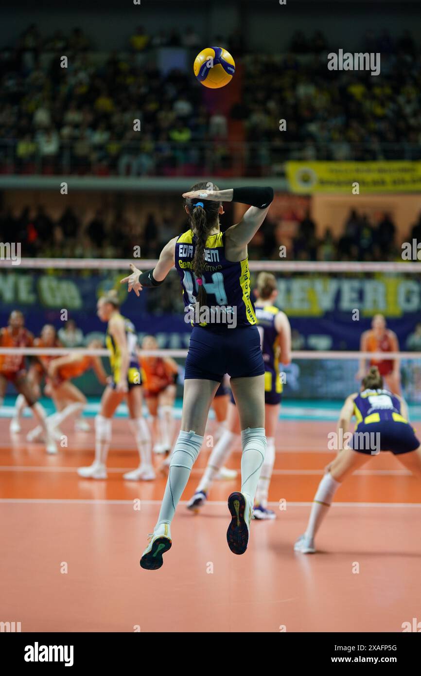ISTANBUL, TURKIYE - FEBRUARY 04, 2024: Eda Erdem Dundar serves during ...