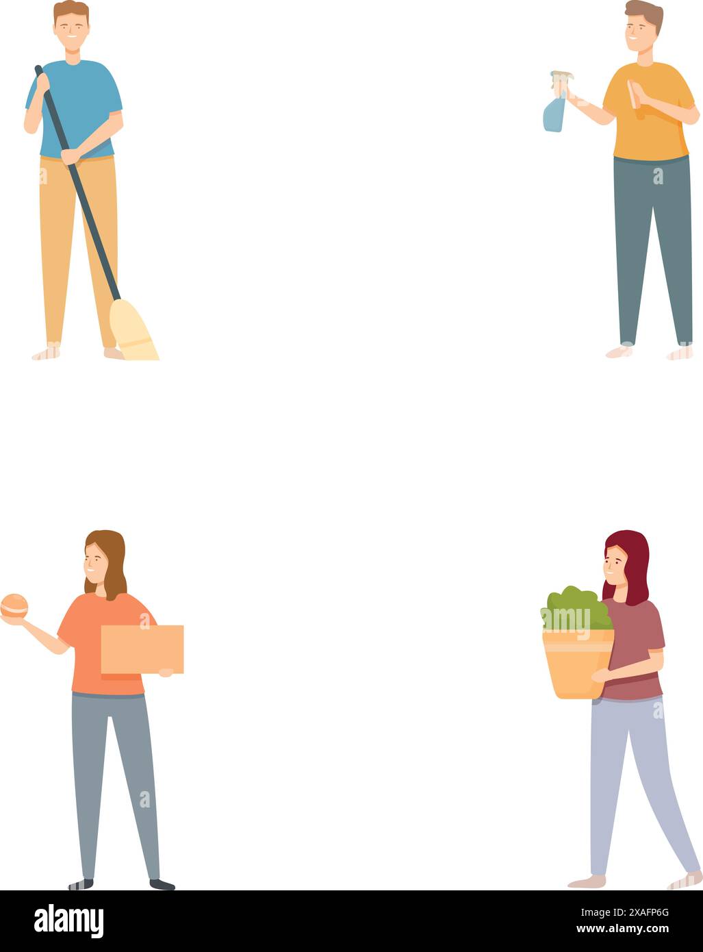 Collection of flat vector characters engaged in daily activities such ...