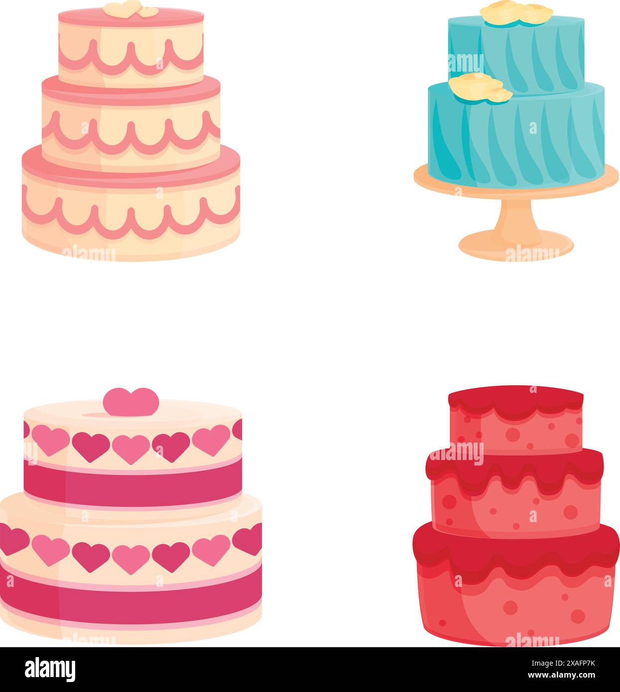 Set of four colorful cartoonstyle celebration cakes, perfect for ...