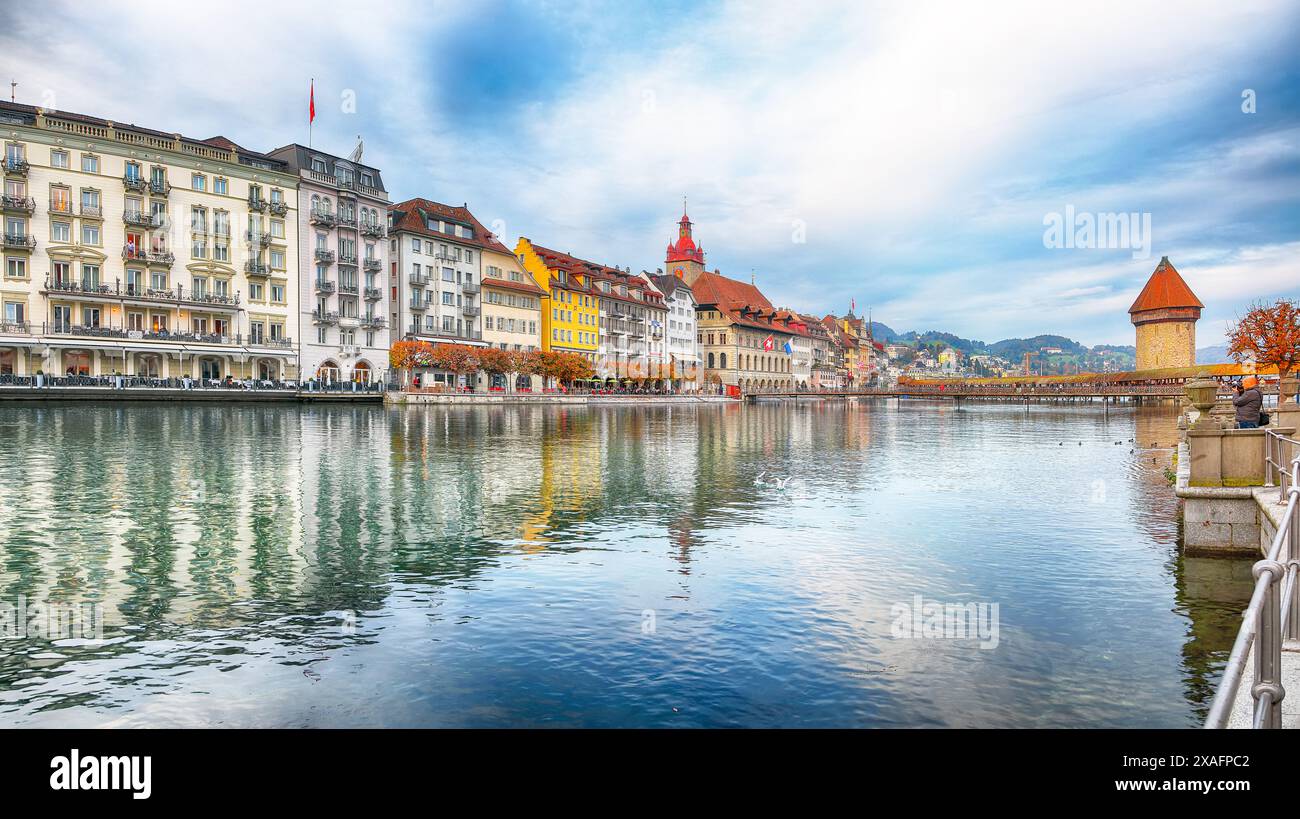 Breathtaking historic city center of Lucerne with famous buildings and ...
