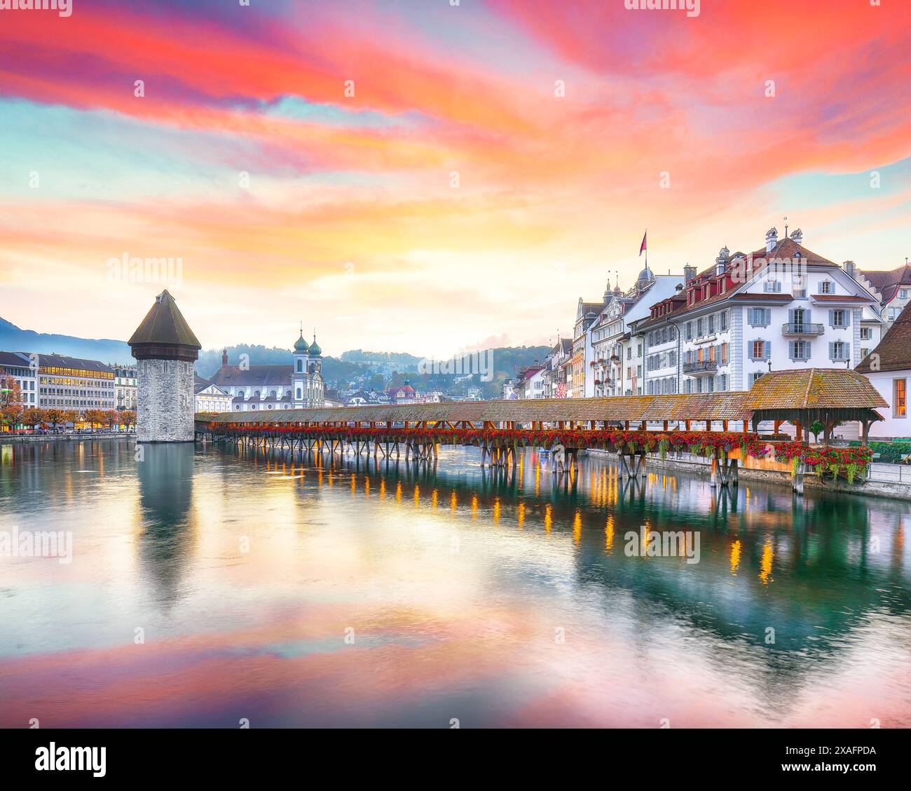 Breathtaking historic city center of Lucerne with famous buildings and ...