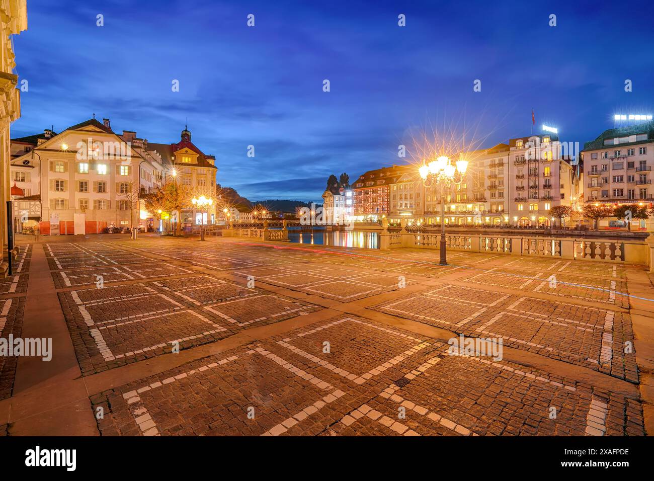 Beautiful historic city center of Lucerne with famous buildings during ...