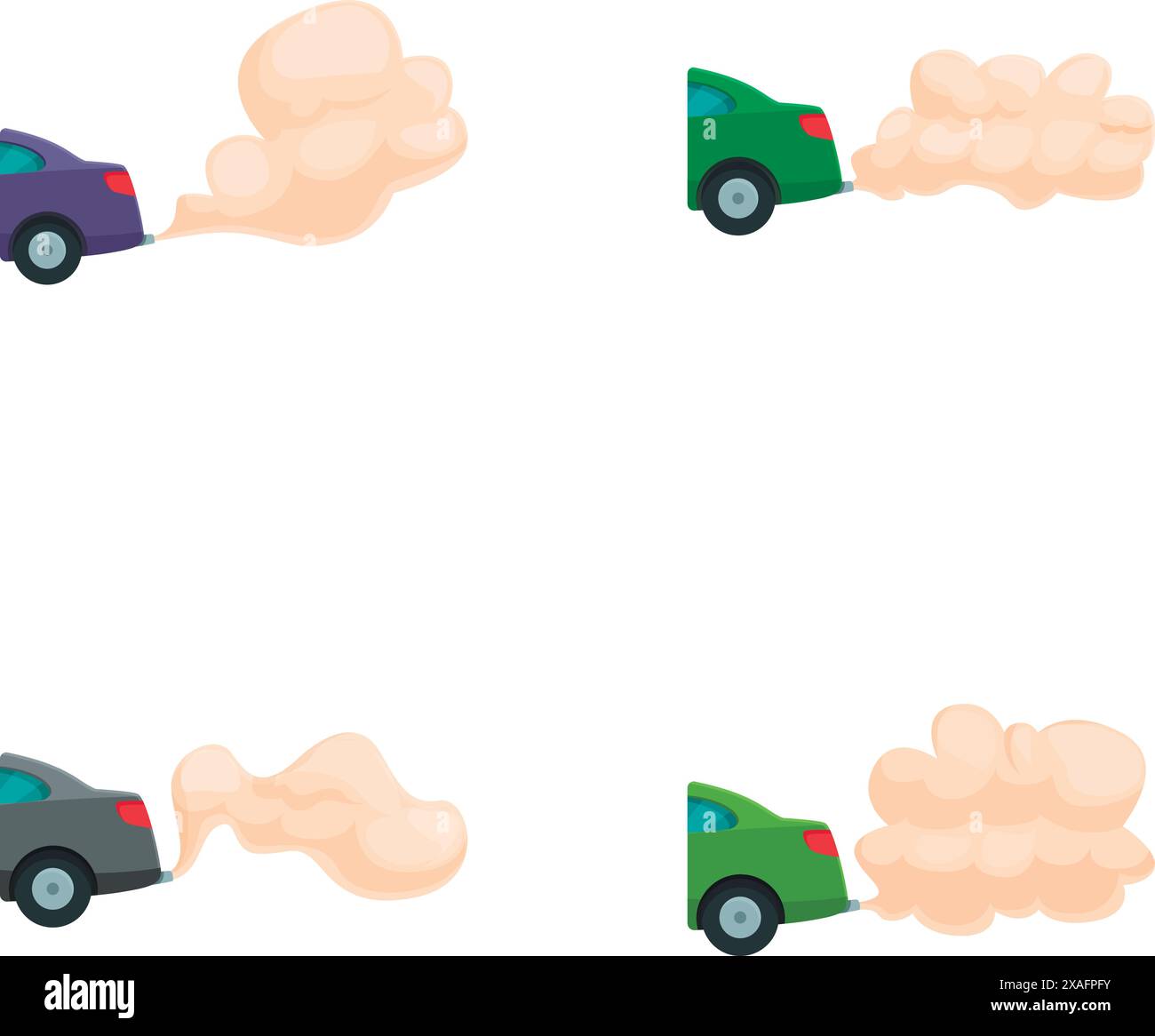 Set of illustrations featuring cartoon cars emitting different shapes ...