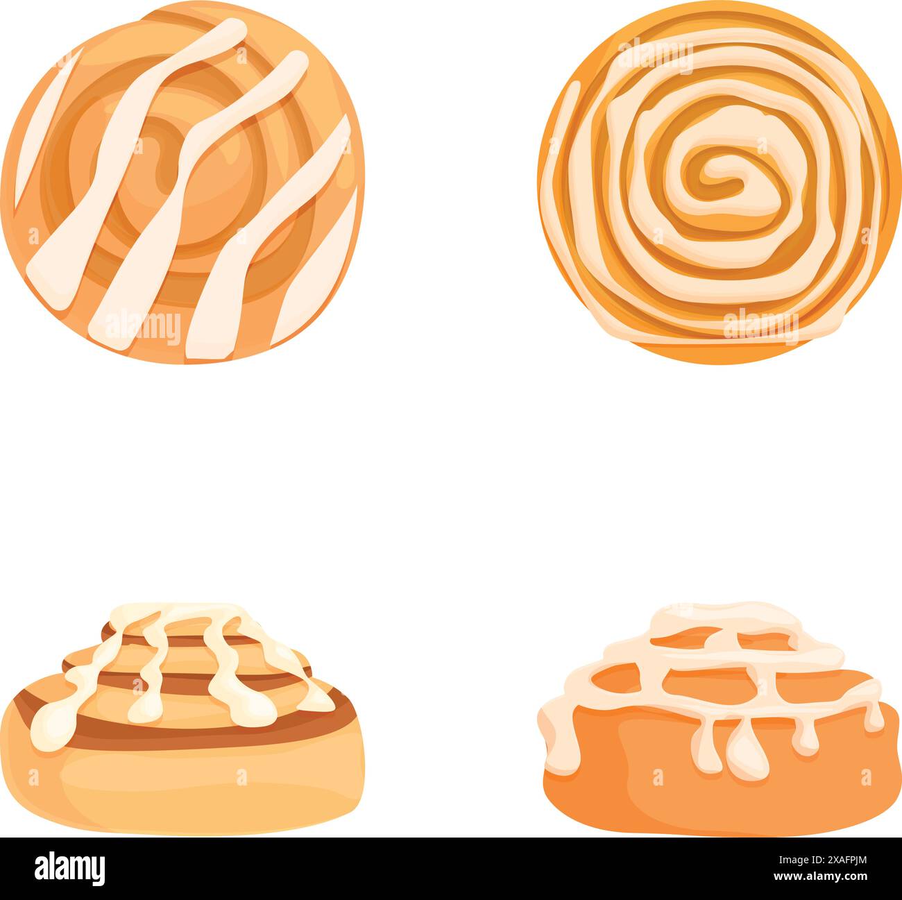 Set of four distinct cinnamon roll and sweet pastry illustrations hi ...