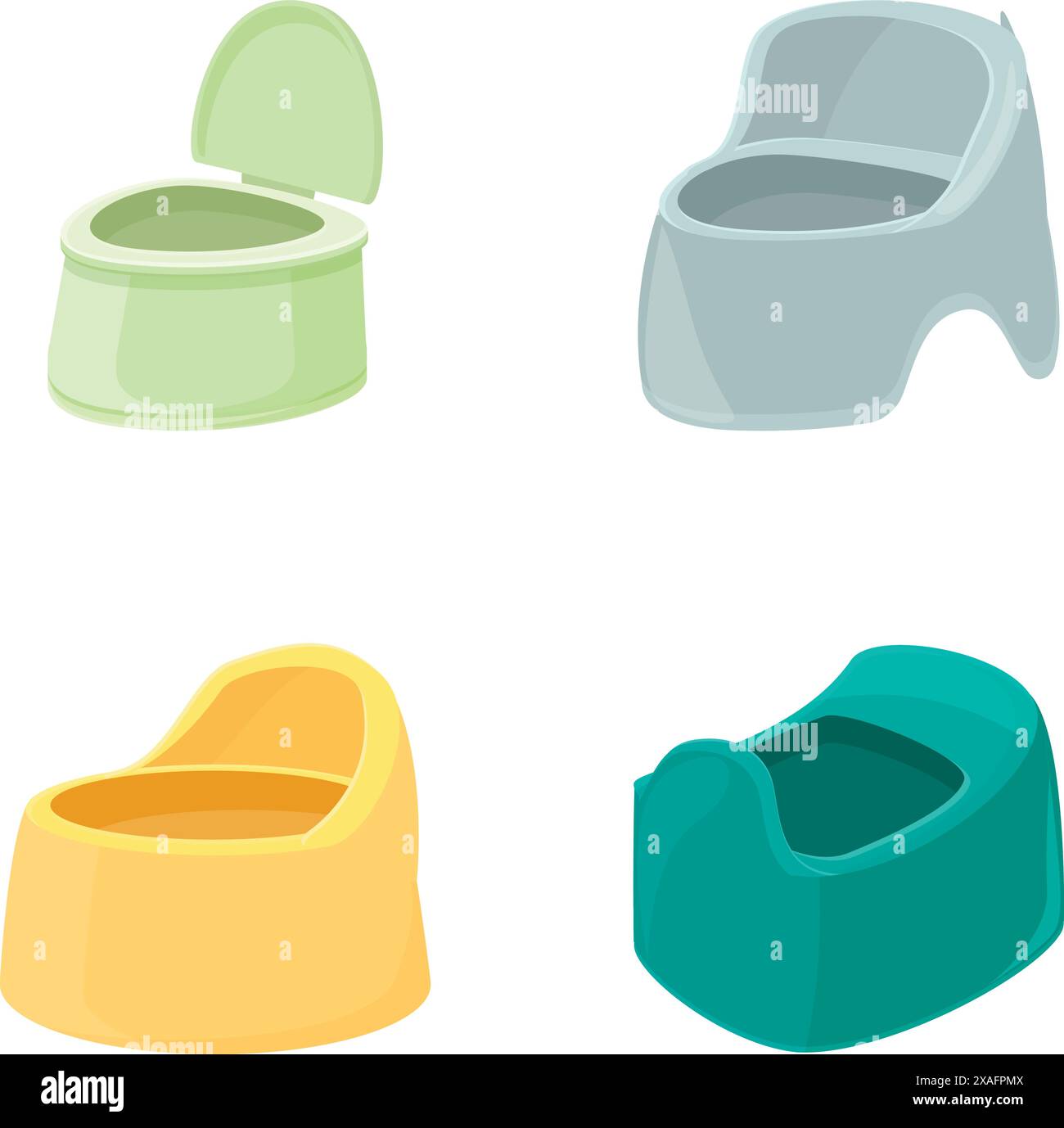 Collection of four colorful potty chairs designed for toddler toilet ...