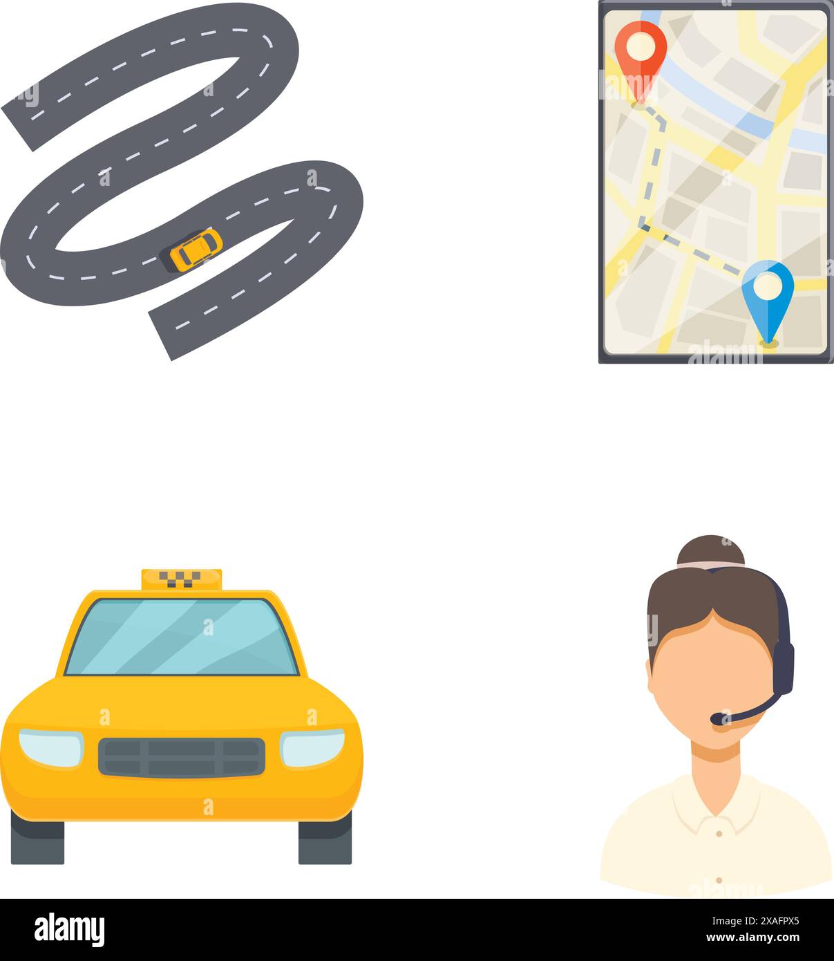 Collection of vector icons related to travel, including a road, map ...