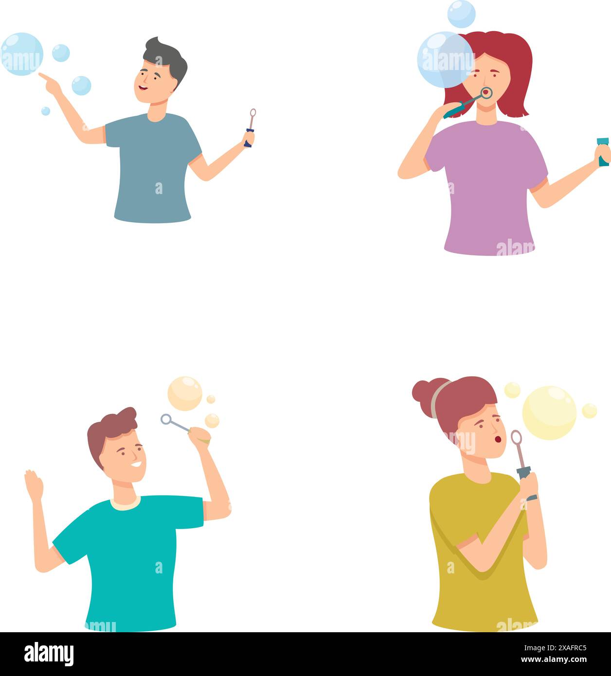 Illustrations of diverse cartoon characters playfully blowing soap ...
