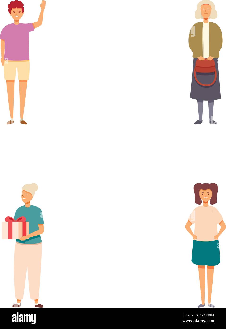 Collection of four illustrated characters with various outfits and ...