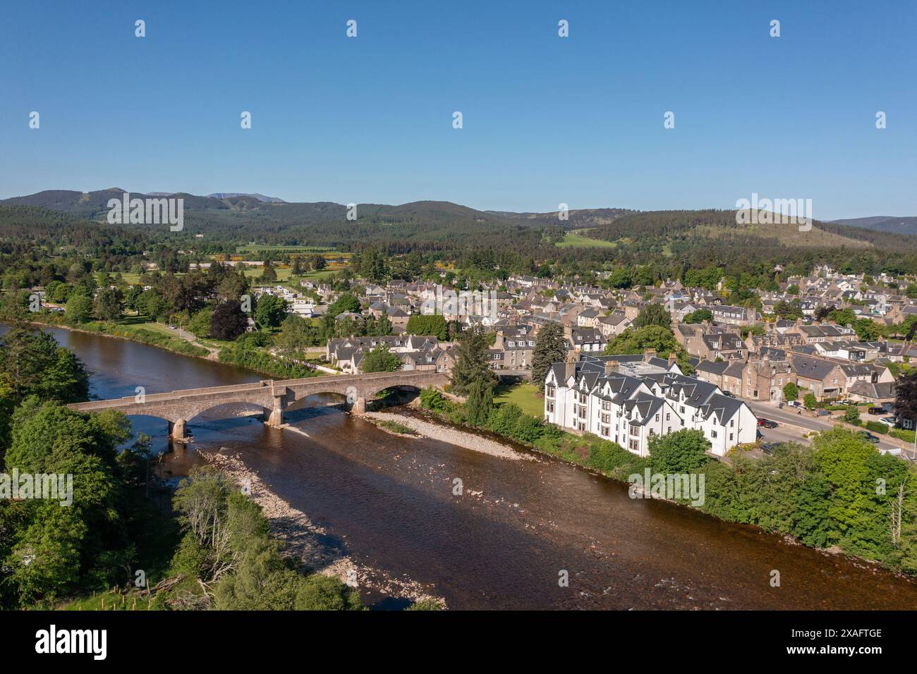 Aerial view of Ballater, Deeside, Aberdeenshire, Scotland, UK Stock ...