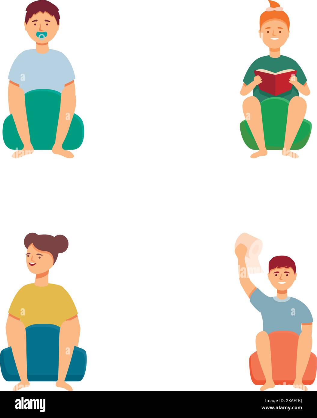 Four cartoon children engaged in reading, showcasing diversity and ...