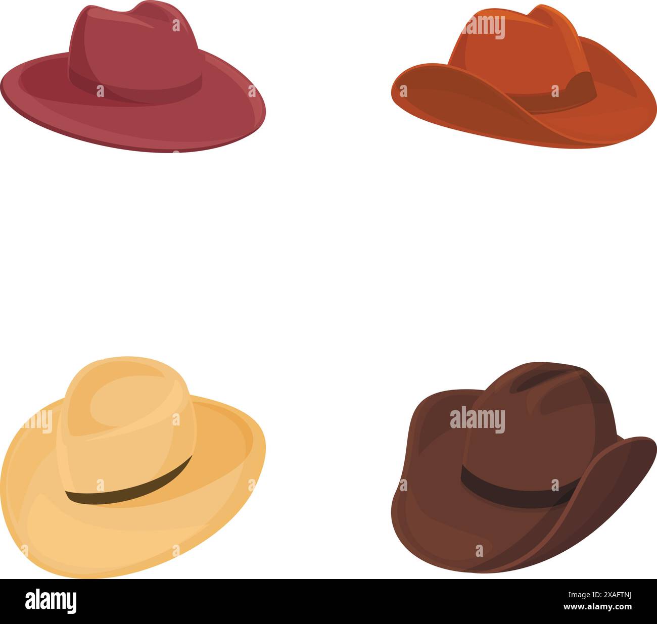 Set of four cartoonstyle cowboy hats in various colors, perfect for ...