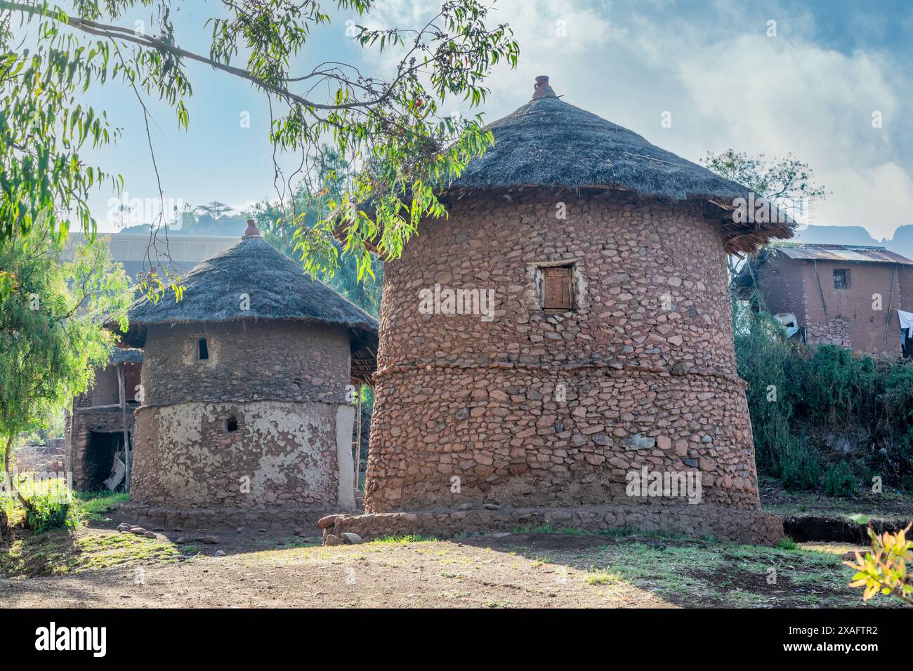 Traditional ethiopian village with thatch roof stone round houses ...