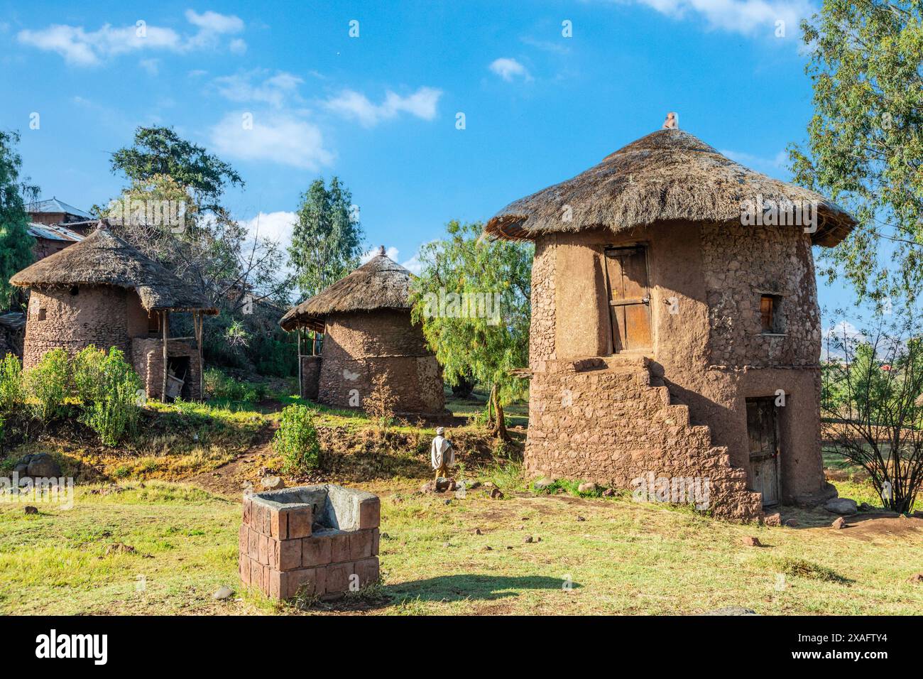 Traditional ethiopian village with thatch roof stone round houses ...