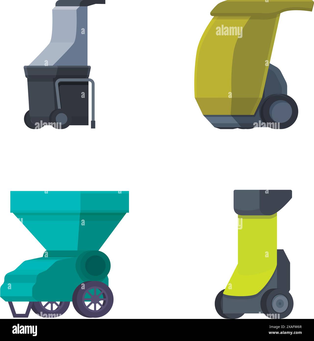 Vector illustrations of four different styles of urban street sweepers ...
