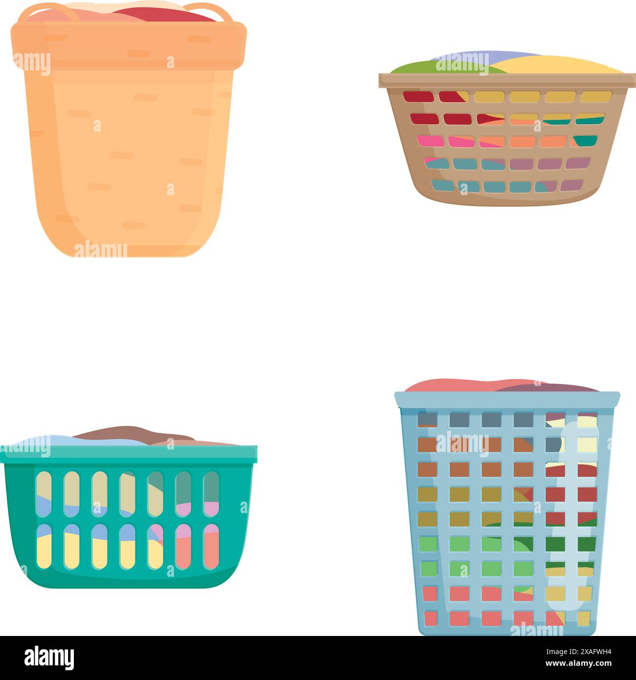 Four vibrant vector illustrations of laundry baskets, perfect for ...