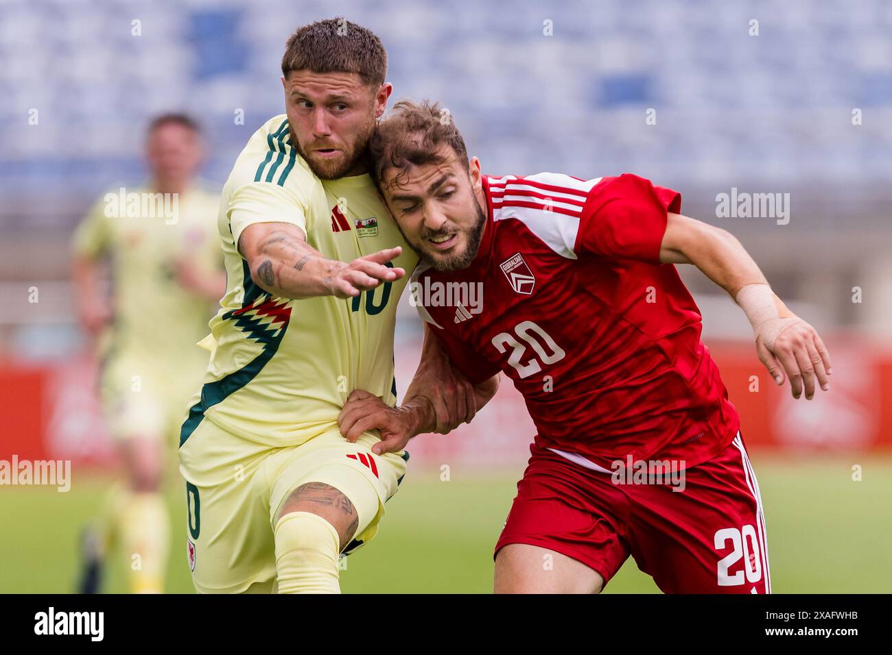 ALGARVE, PORTUGAL - 06 JUNE 2024: Wales' Wes Burns and Gibraltar's ...