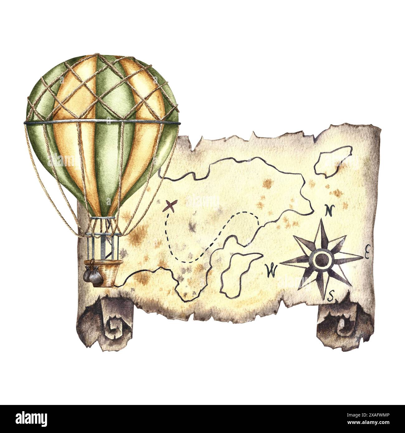 Hot air balloon illustration map Cut Out Stock Images & Pictures - Alamy