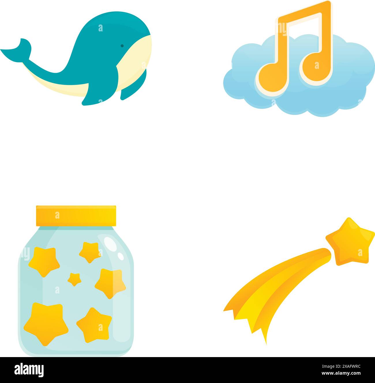 Cheerful and playful cute cartoon elements collection with colorful ...