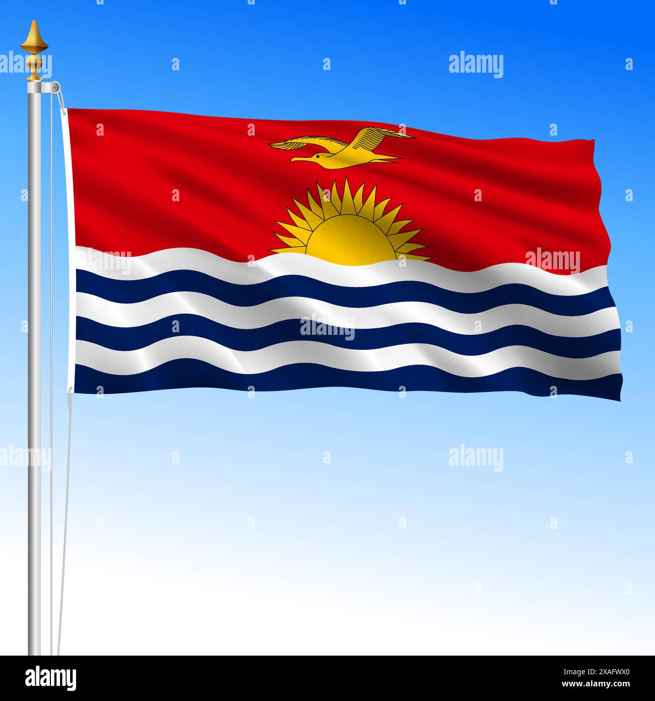Kiribati official national waving flag, pacific ocean, vector ...