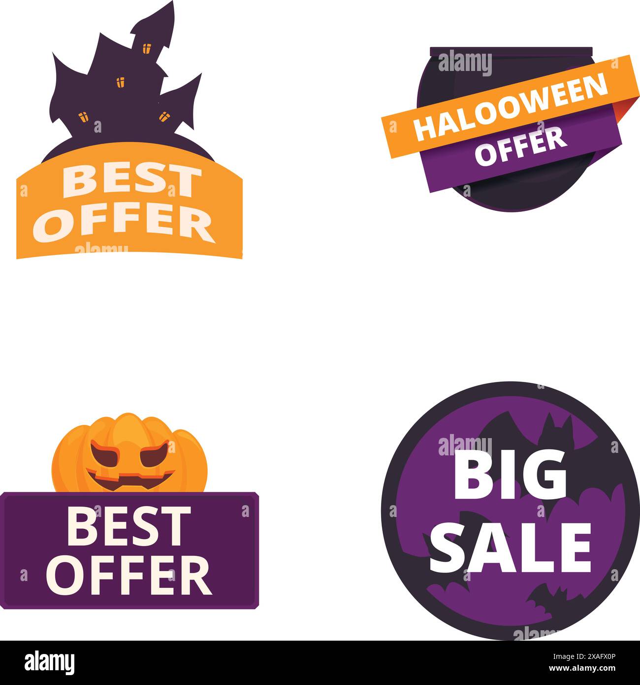 Set of halloweenthemed promotional badges with spooky elements Stock ...