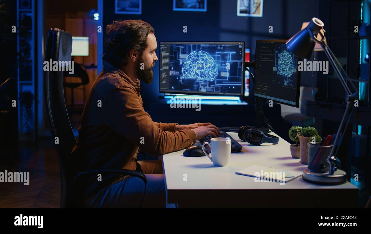 Computer Scientist Writes Code On Pc To Visualize Artificial Intelligence Neural Networks