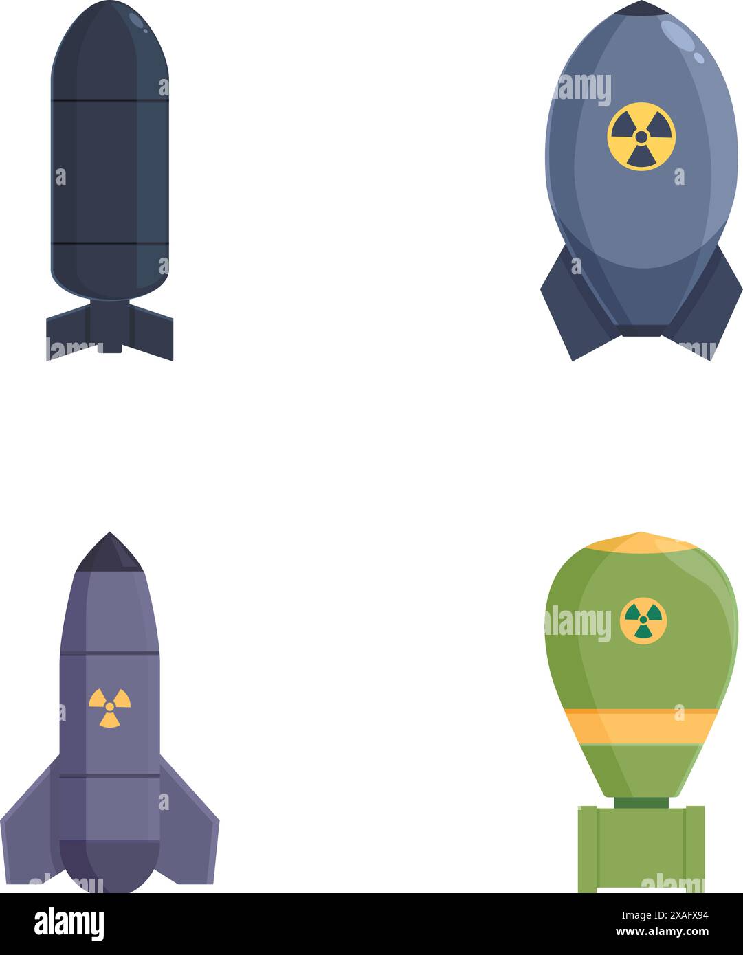Set of four cartoonstyle nuclear weapons and bomb illustrations ...