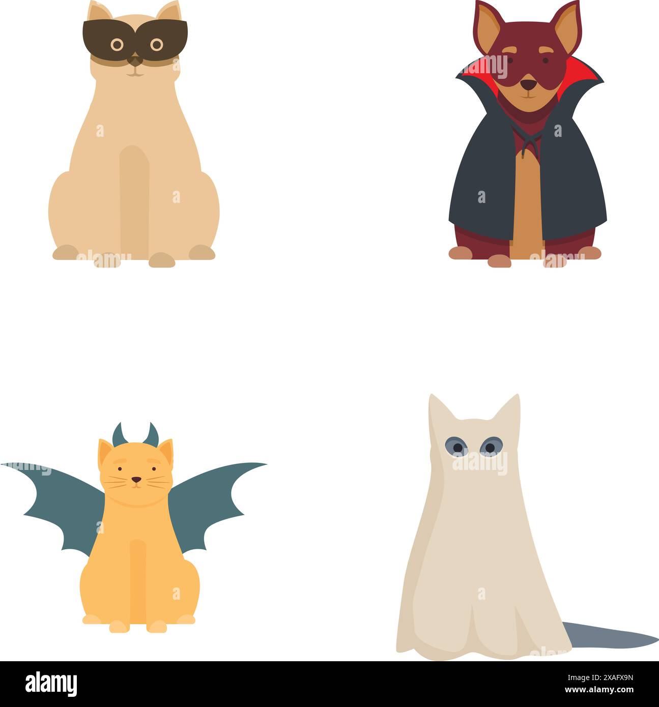 Festive cartoon halloween cats collection with cute feline characters ...