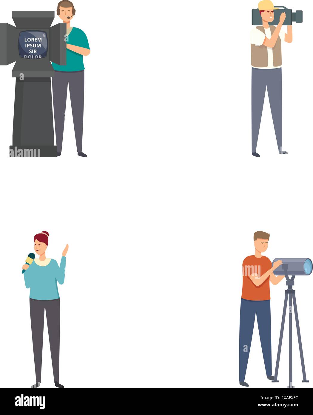 Collection of illustrated media professionals including a news anchor ...