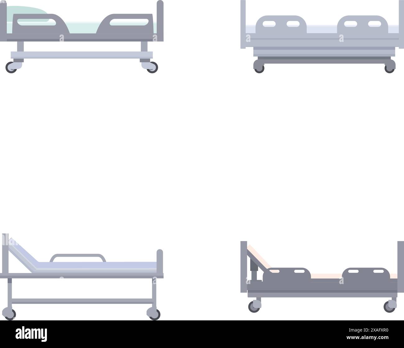 Vector illustration of single and double modern hospital beds in a flat ...