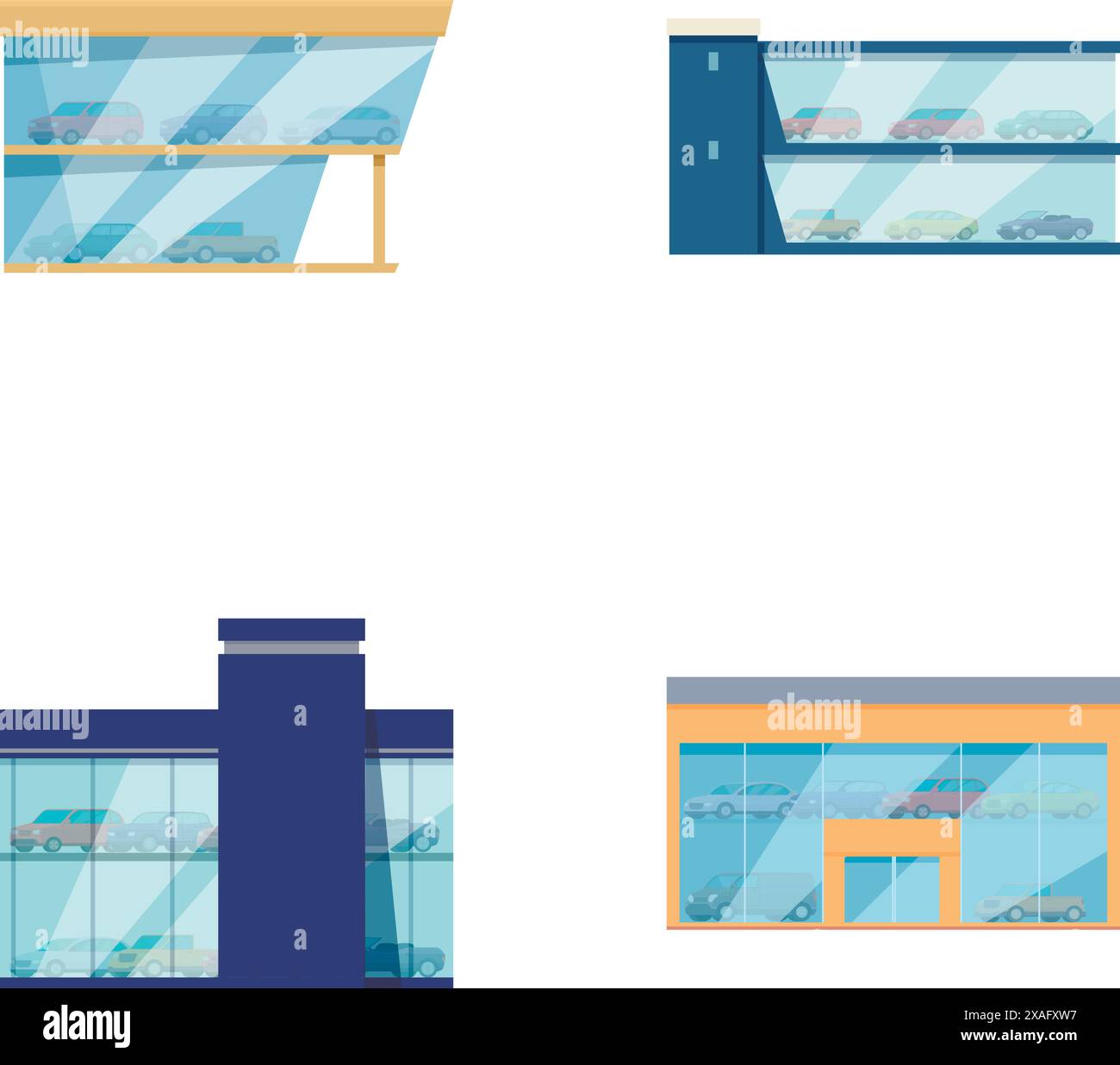 Modern commercial building set with vector illustrations of contemporary architecture. Office ...