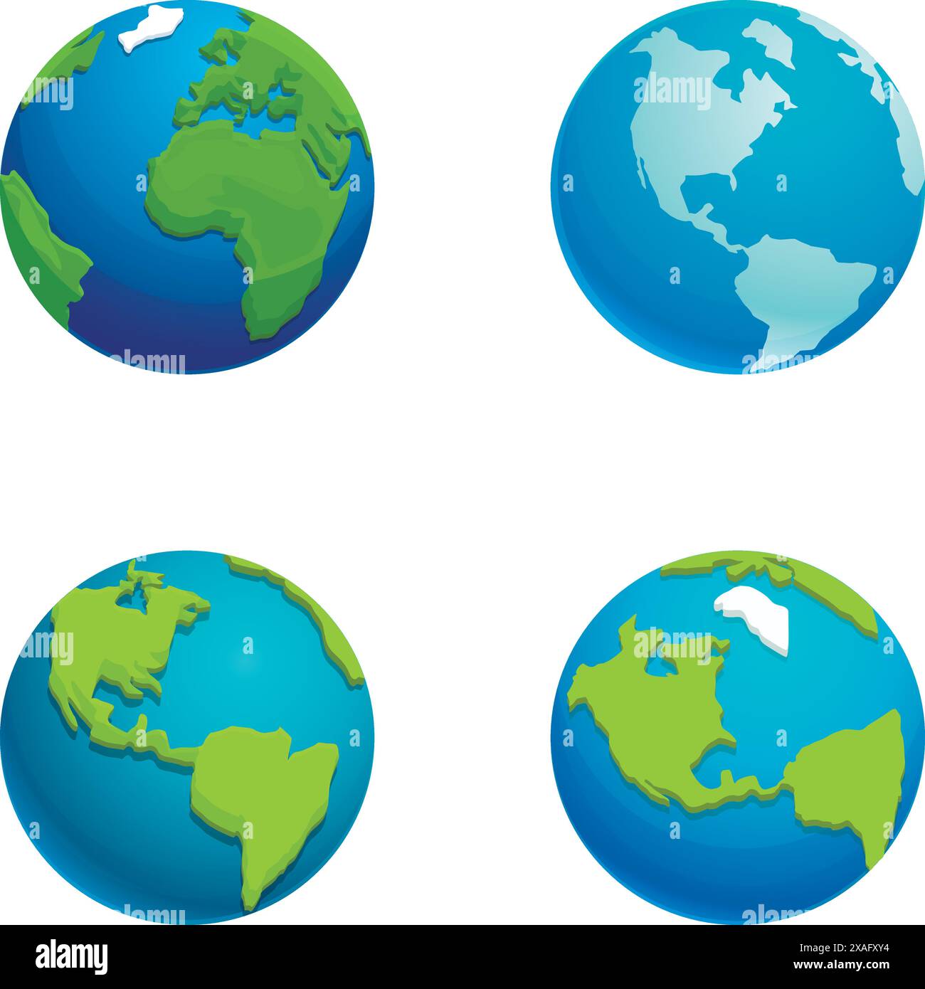 Collection of colorful vector illustrations depicting earth from ...