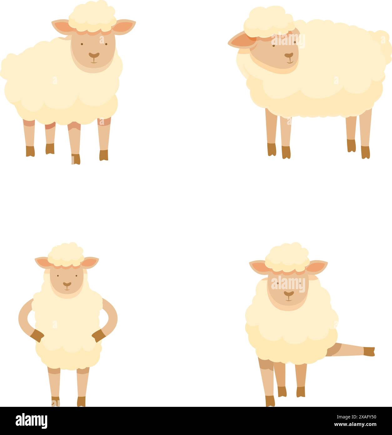 Collection of four adorable cartoon sheep in various poses hi-res stock ...