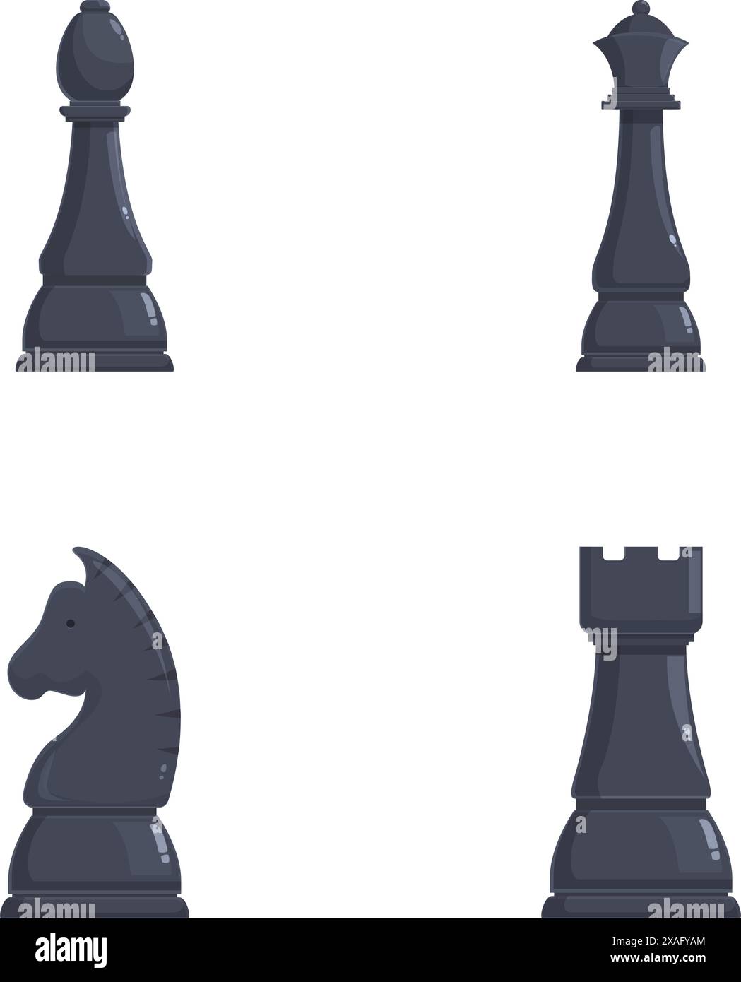 Vector illustration of black chess pieces including pawn, knight ...