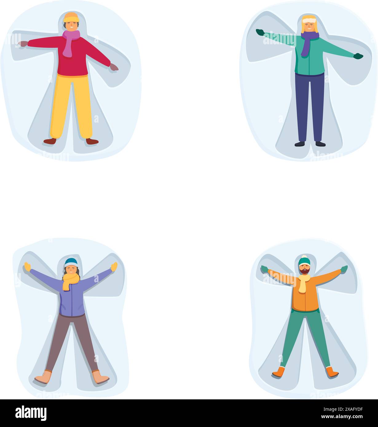 Collection of illustrations featuring cartoon characters lying in snow ...