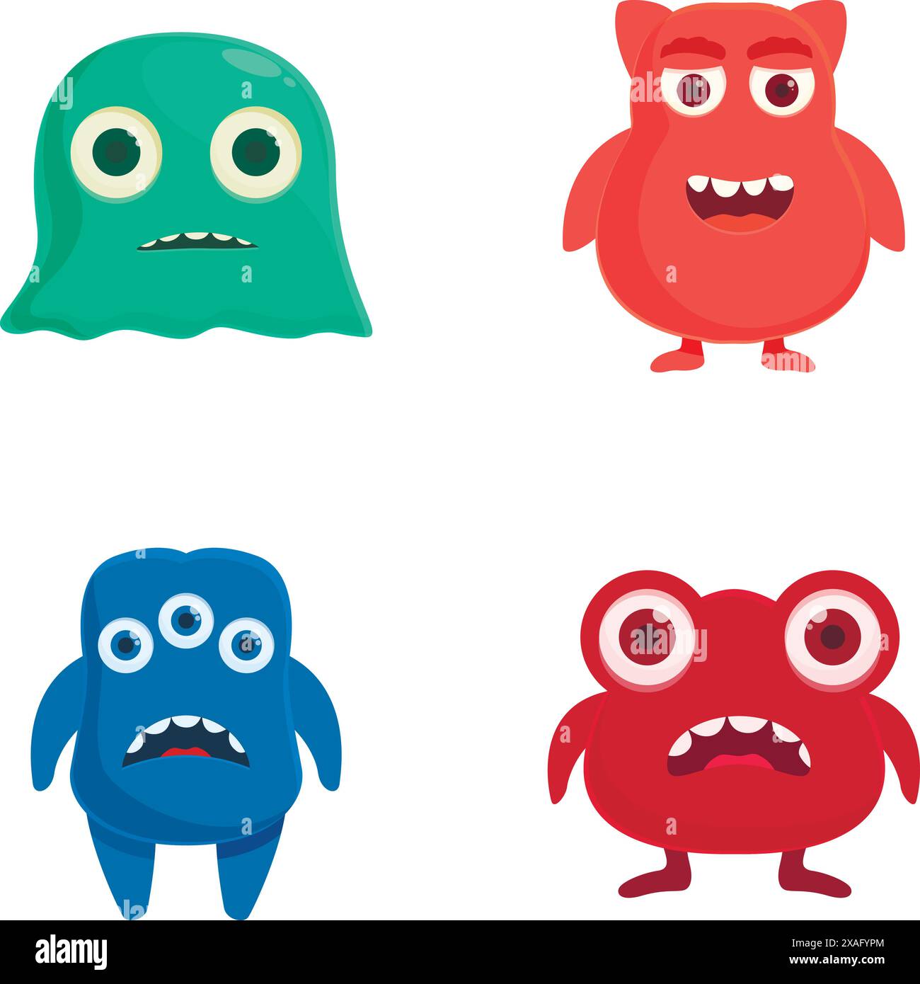 Collection of four cute, vibrant cartoon monster characters with ...