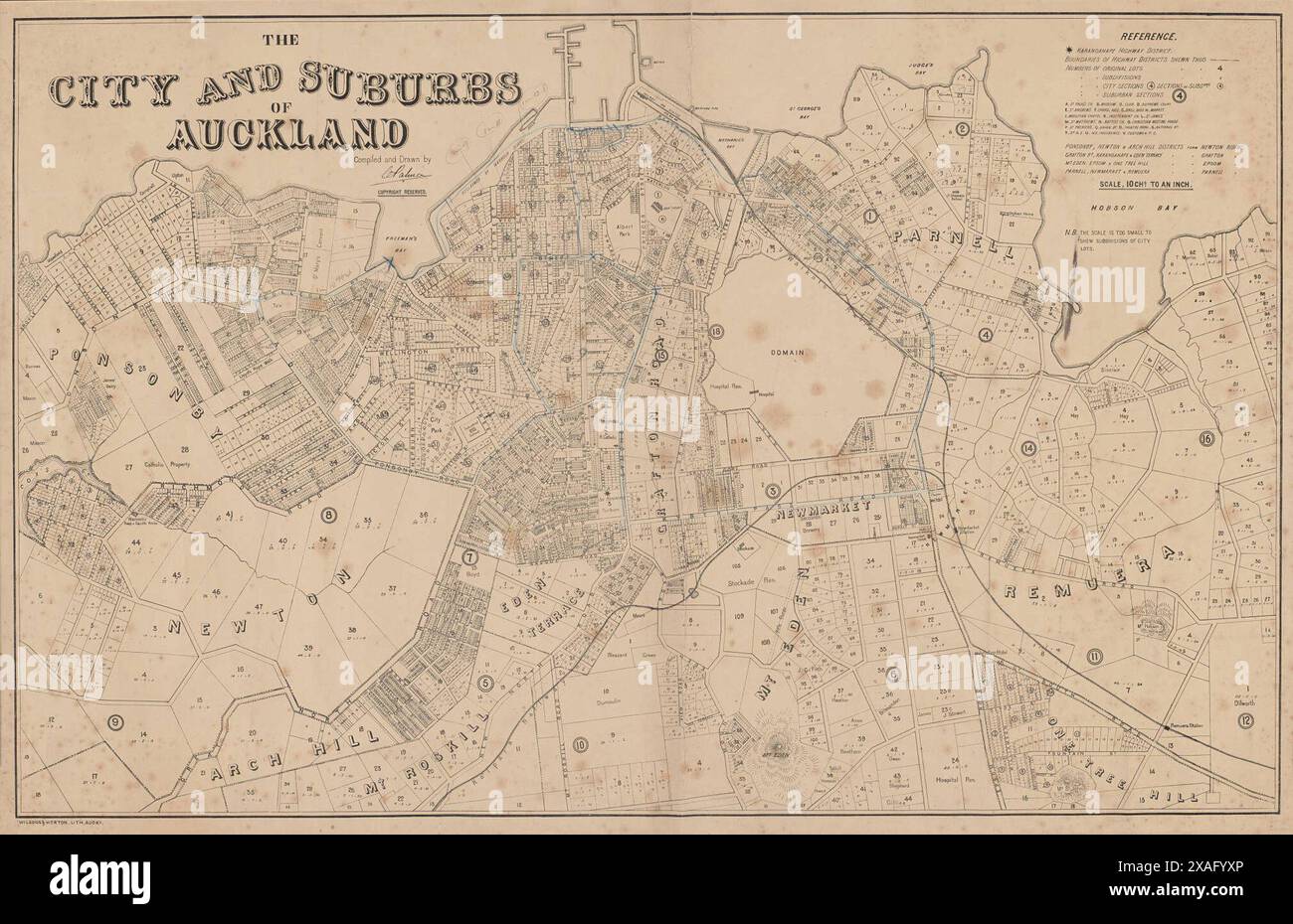 Vintage Map: The City and Suburbs of Auckland, New Zealand. 1890s Stock ...