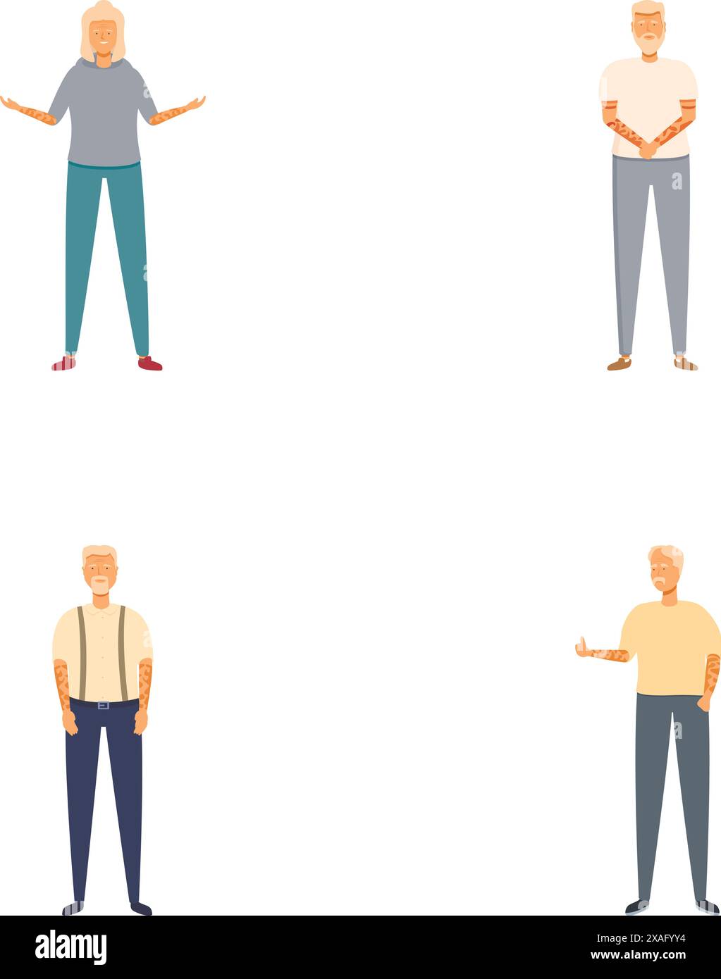 Collection of four senior men characters in various poses isolated on a ...