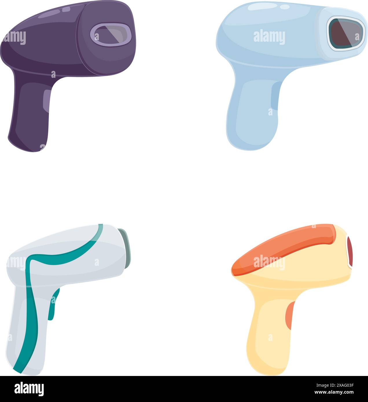 Colorful Collection Of Four Cartoonstyle Hair Dryers Isolated On A