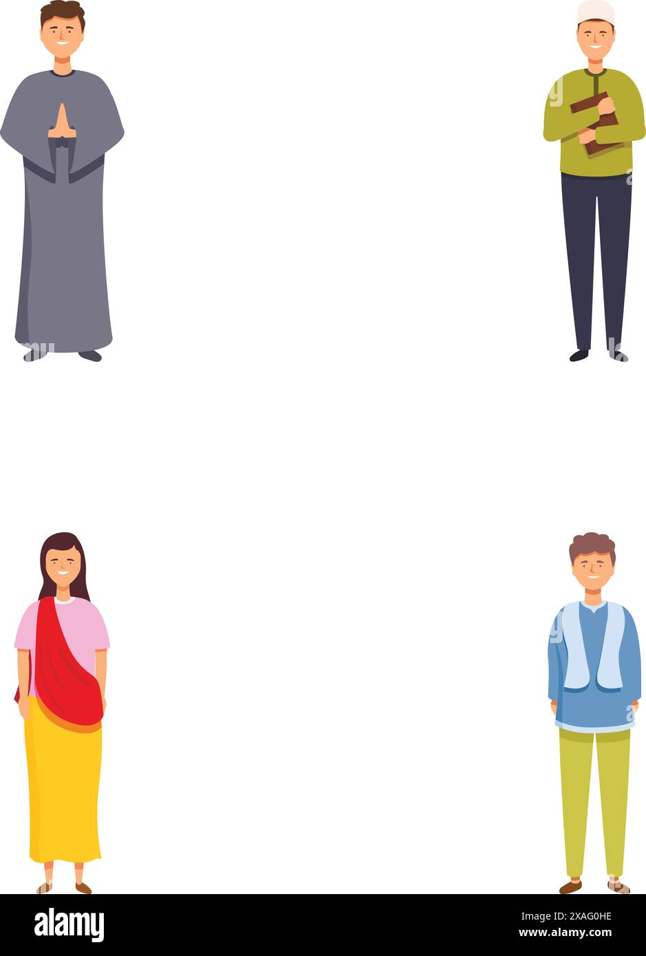 Flat design illustration of four different cartoon characters on a ...