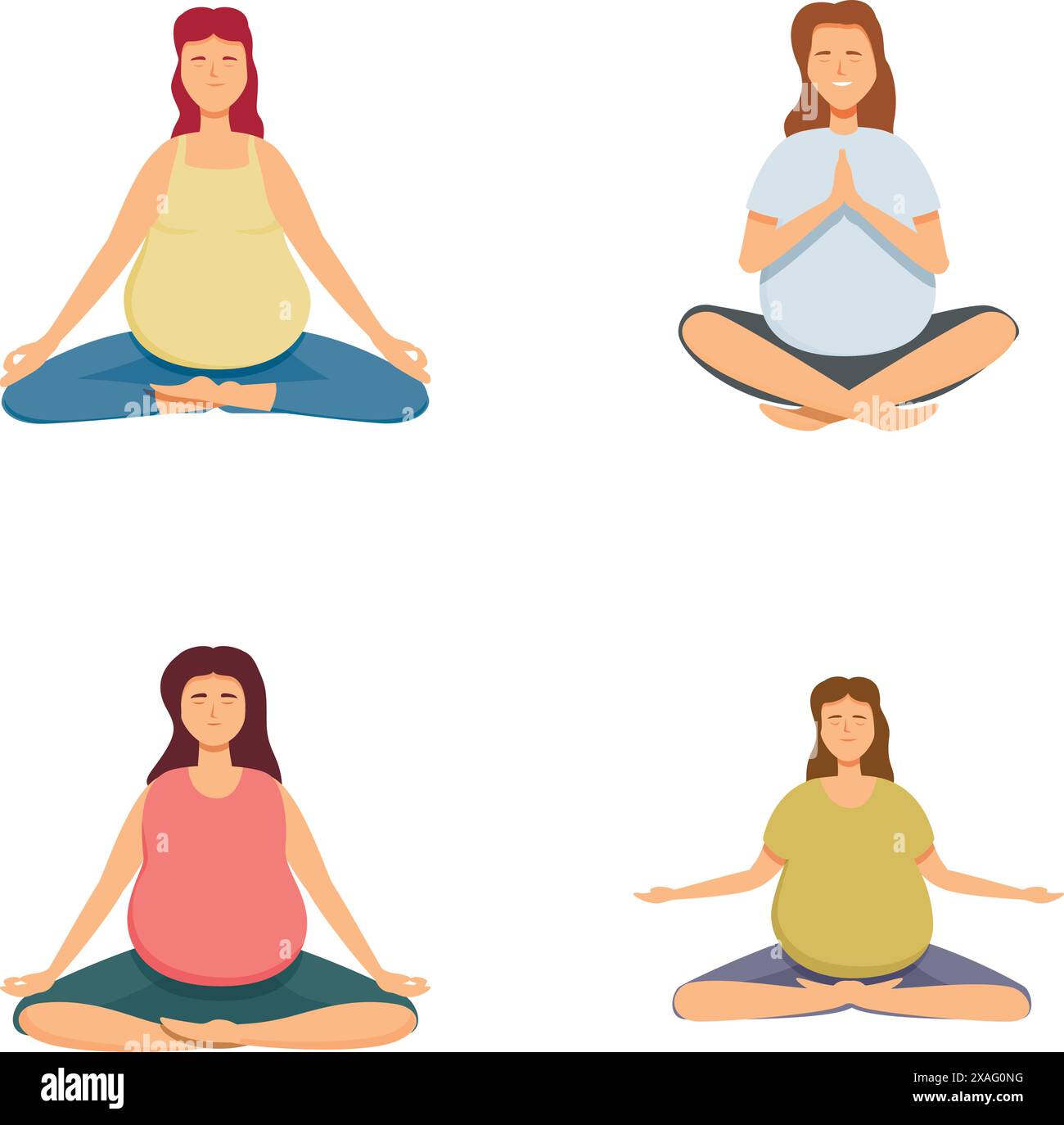 Vector set of women with different body types in yoga meditation poses ...