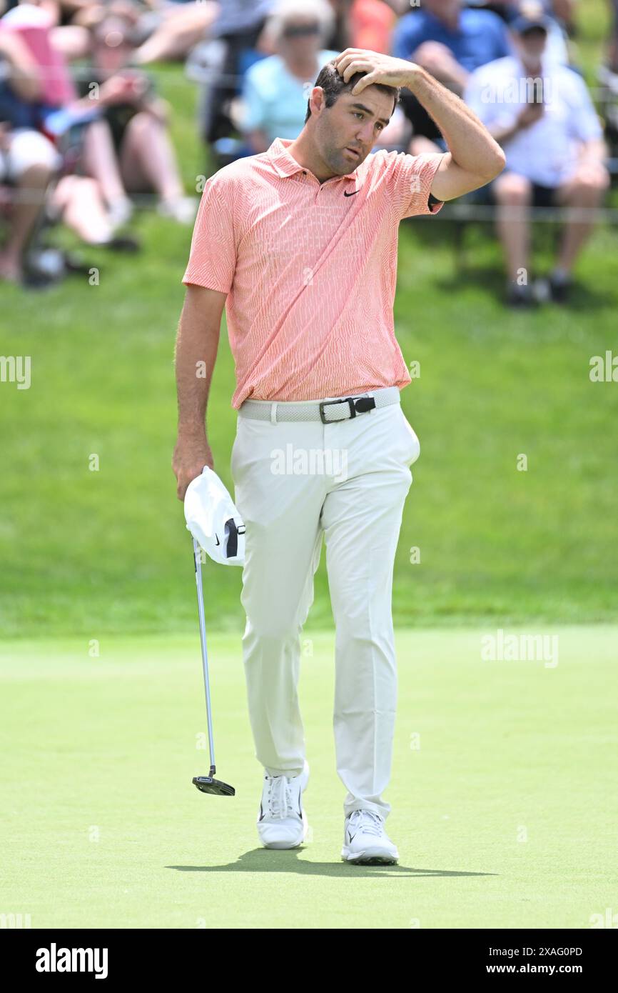 Dublin, Ohio, USA. 6th June, 2024. Scottie Scheffler (USA) on the 18th ...