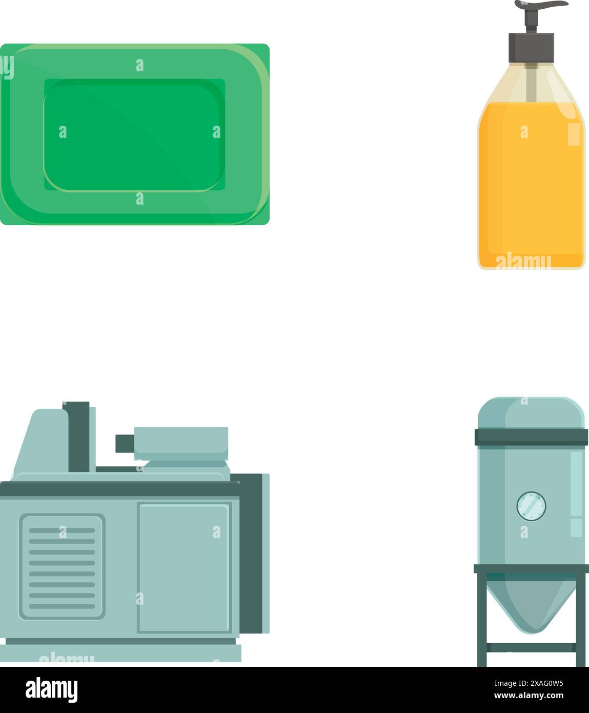 Collection of vector icons depicting a microwave, soap dispenser ...